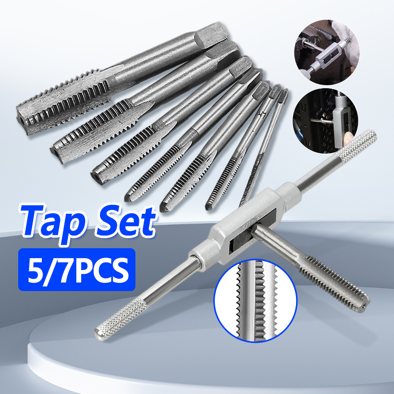 5/7PCS Hand Screw Thread Tap Wrench Retreading Rethreading Tool Set DIY ...