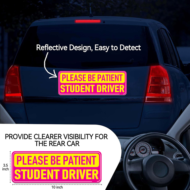 Student Driver Sign Magnetic Reflective Rookie Driver Bumper Sticker ...