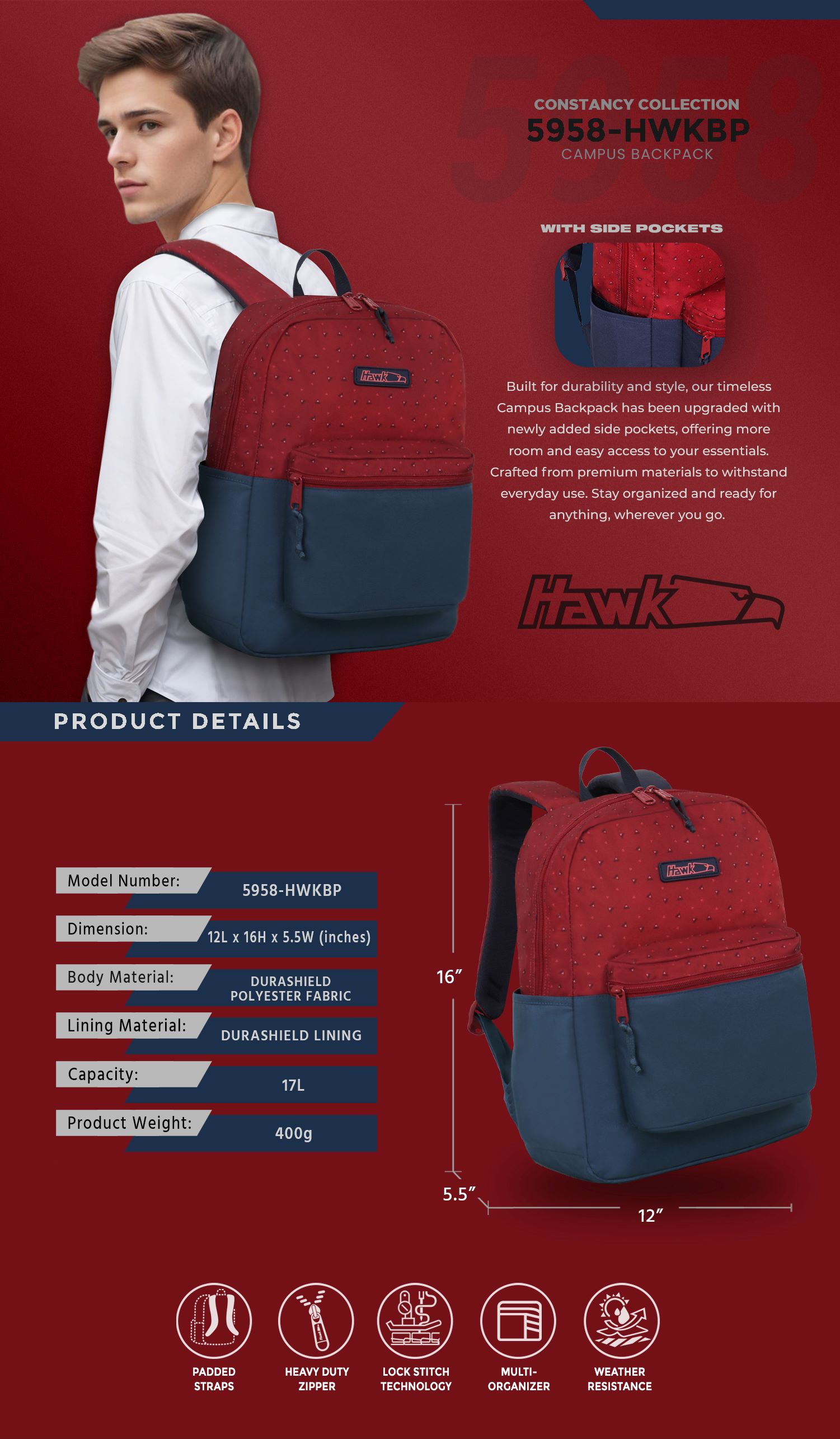 Hawk 5958 Monopack Backpack with Side Pocket | Shopee Philippines