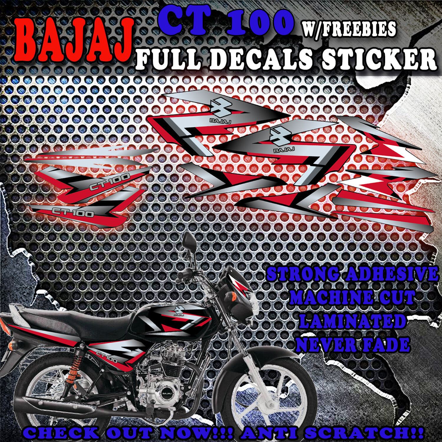 NEW FULL DECALS STICKER FOR BAJAJ CT100 MOTORCYCLE/ BAJAJ CT100 STICKER ...