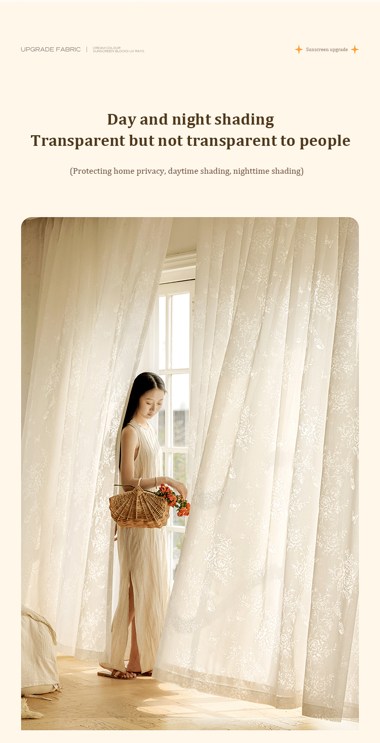 Beige Lace Sheer Kurtina-UV Filtering Curtain for Living Room, See ...
