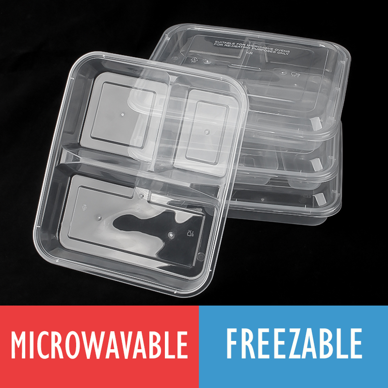 50pcs Clear Bento Box Tray Microwavable Food Container With Plastic Lid ...