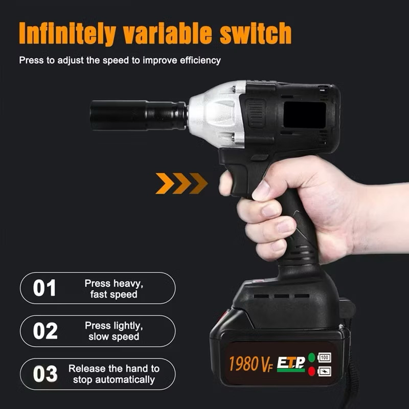 Cordless Impact Wrench Brushless Heavy Duty Ratchet Electric 1980VF ...
