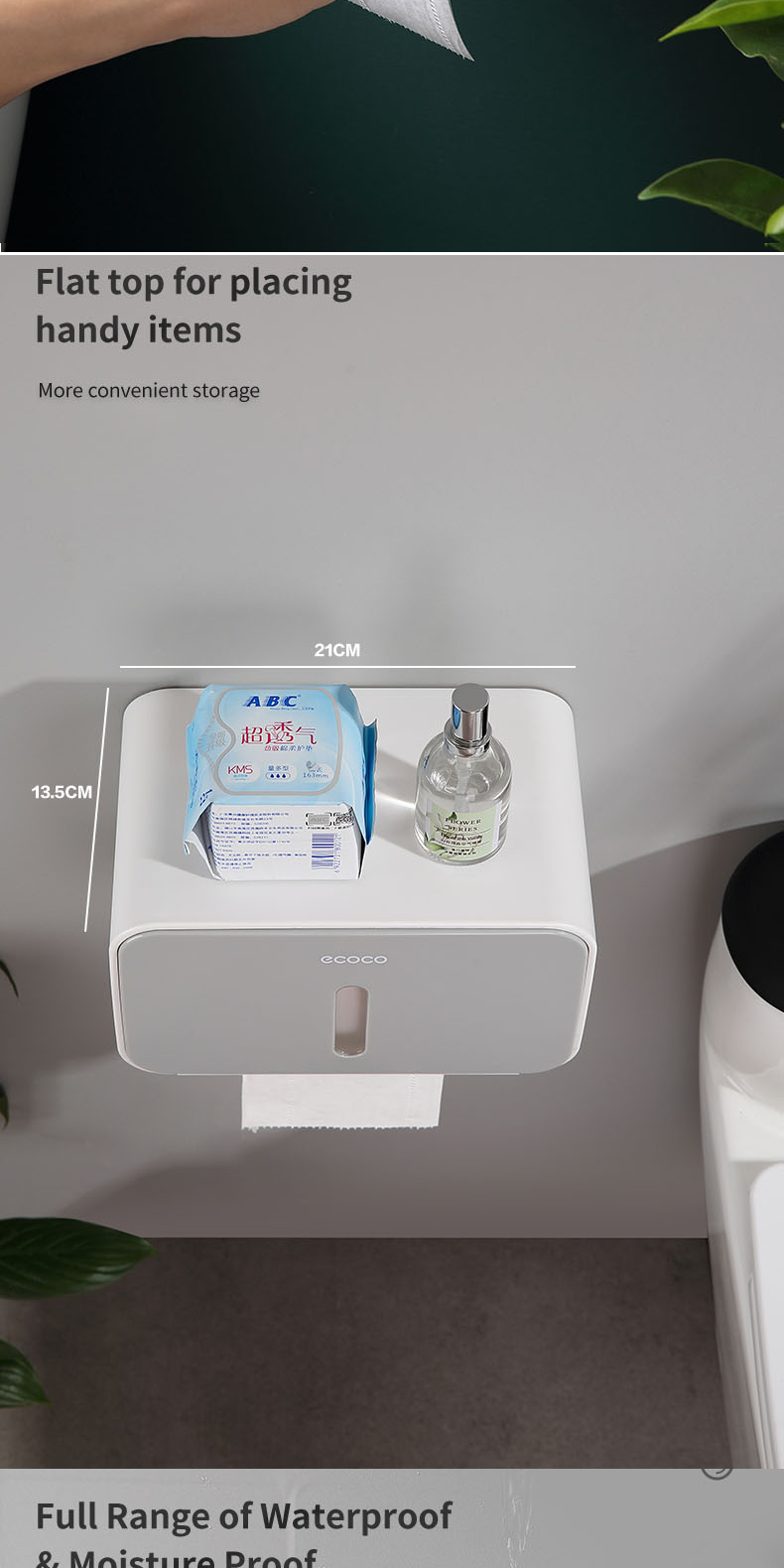 Ecoco Tissue Holder Bathroom Wall Mounted Tissue Box Waterproof for Tissues or Toilet Rolls ...