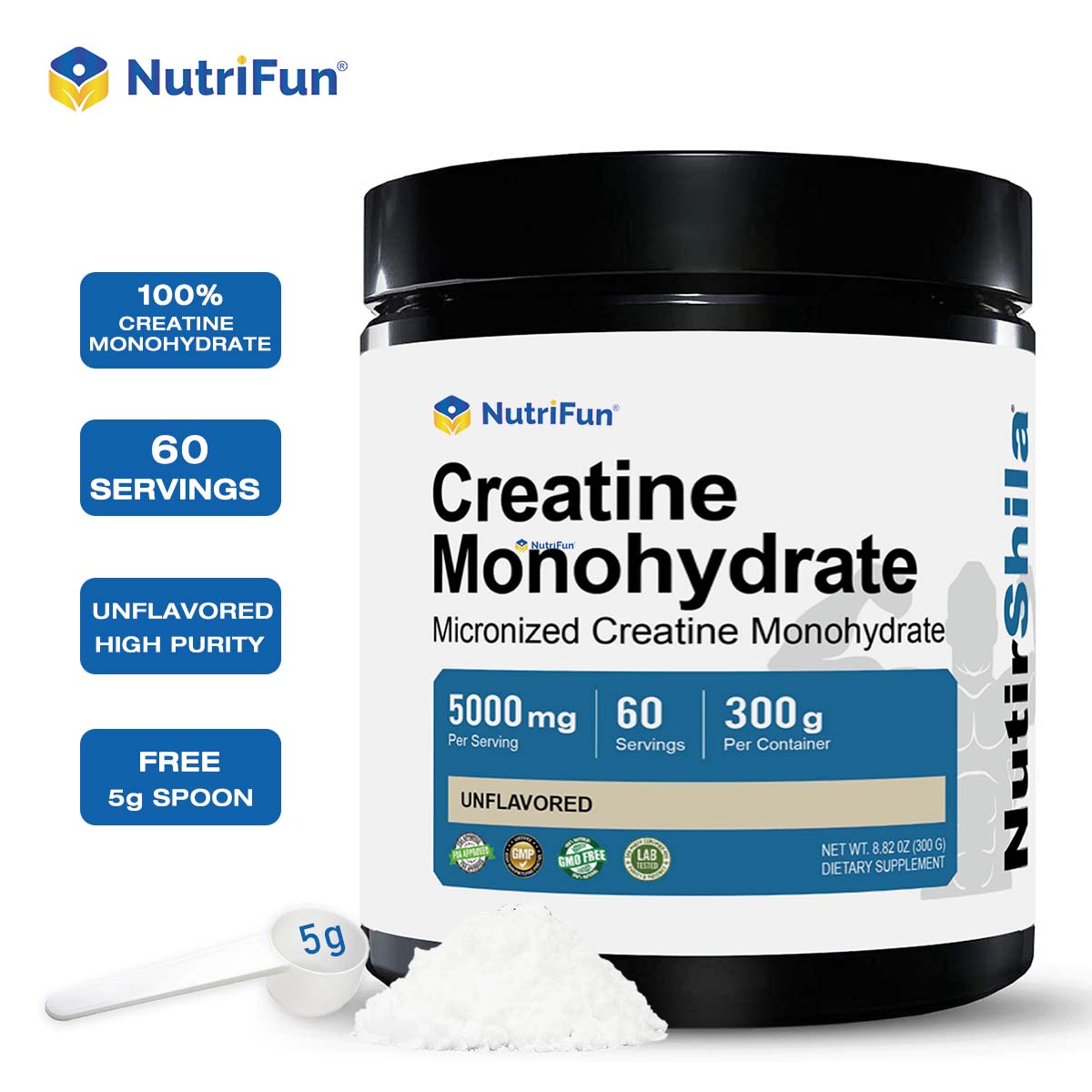Creatine Monohydrate 100% Pure 300 Grams 60 Servings Micronized Powder ...