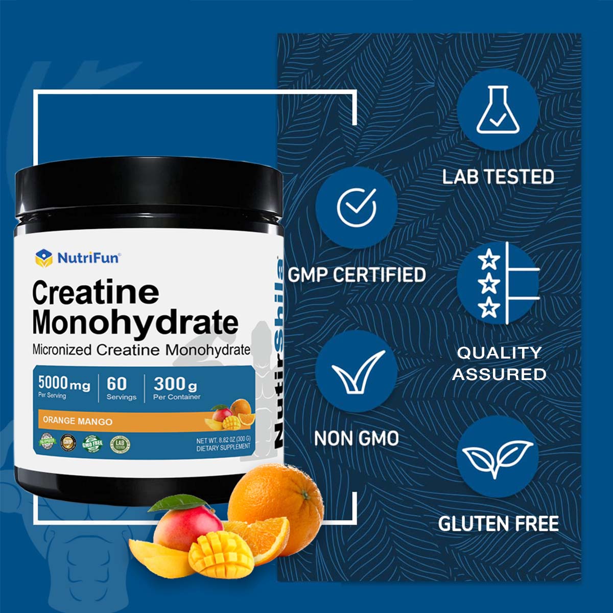 Nutrifun 100% Pure Creatine Monohydrate Powder Orange Mango Flavor 300 ...