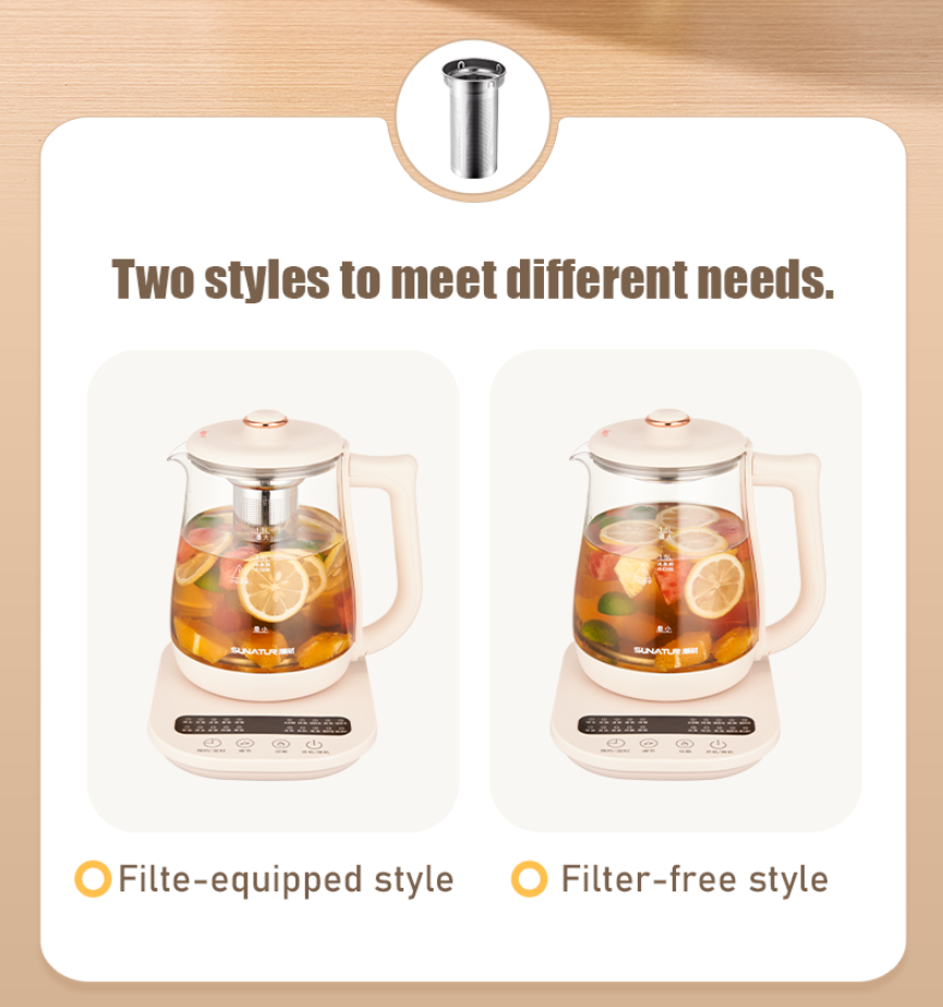 SUNATUR 1.8L Electric Glass Health Preserving Kettle,Stainless Steel ...