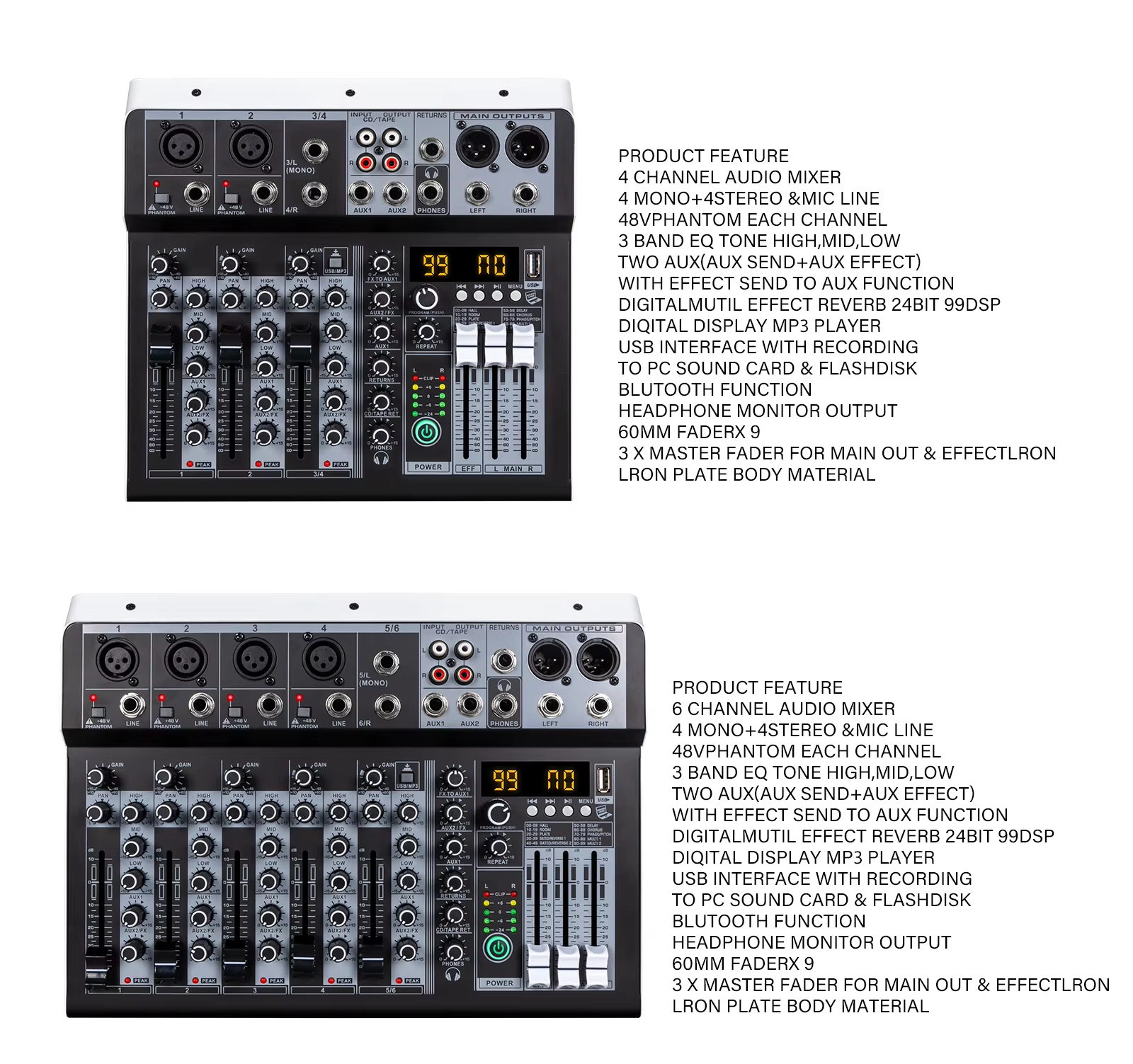 4/6 channel audio mixer mixing console built-in 99 DSP theater USB ...