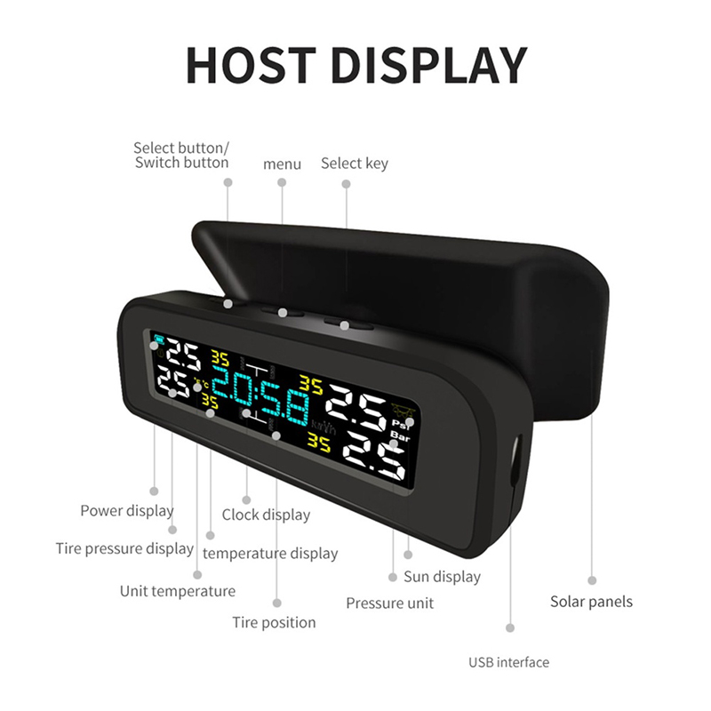 TPMS Car Tire Pressure Alarm Monitor System Internal Display Temperature Warning Solar | Shopee ...