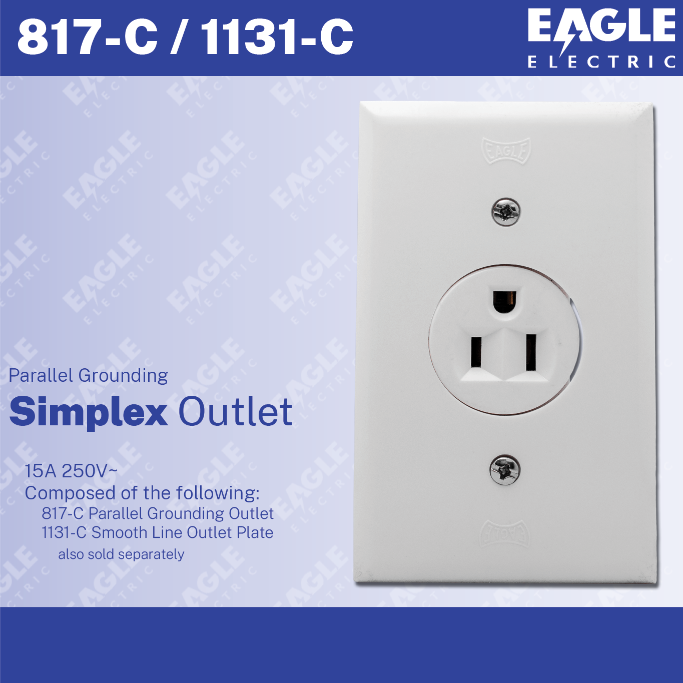 EAGLE 817-C/1131-C 1-Gang Parallel Grounding Smooth Line Power Outlet ...
