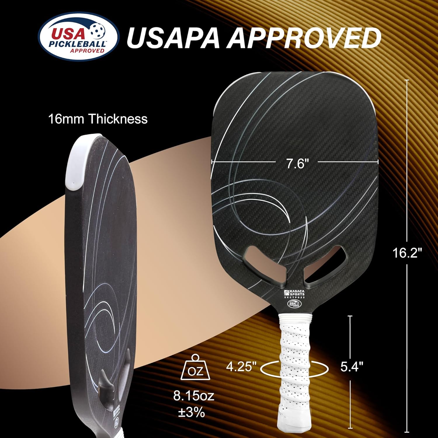 KASACA Aero Swift Edgeless Pickleball Paddle | USAPA Approved 3K T700 ...
