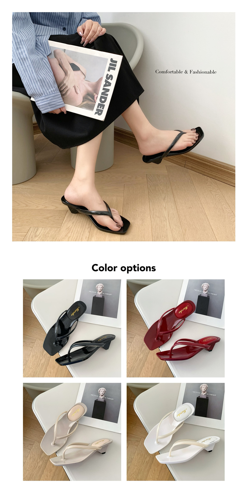 Marche Women’s Korean Style Summer Sandals – 1" Thin Heel, Simple ...