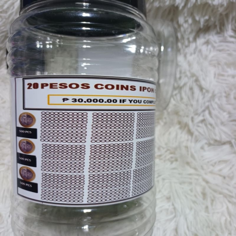 TRANSPARENT JAR ALKANSYA IPON CHALLENGE JAR 20 PESOS COINS (2LITERS ...