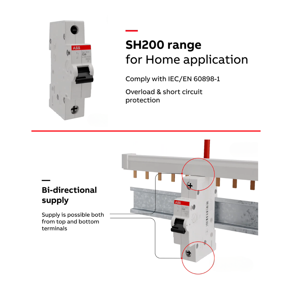 ABB SH200 Series 2-Pole Miniature Circuit Breaker (SH202-C6 to C63) | Shopee Philippines