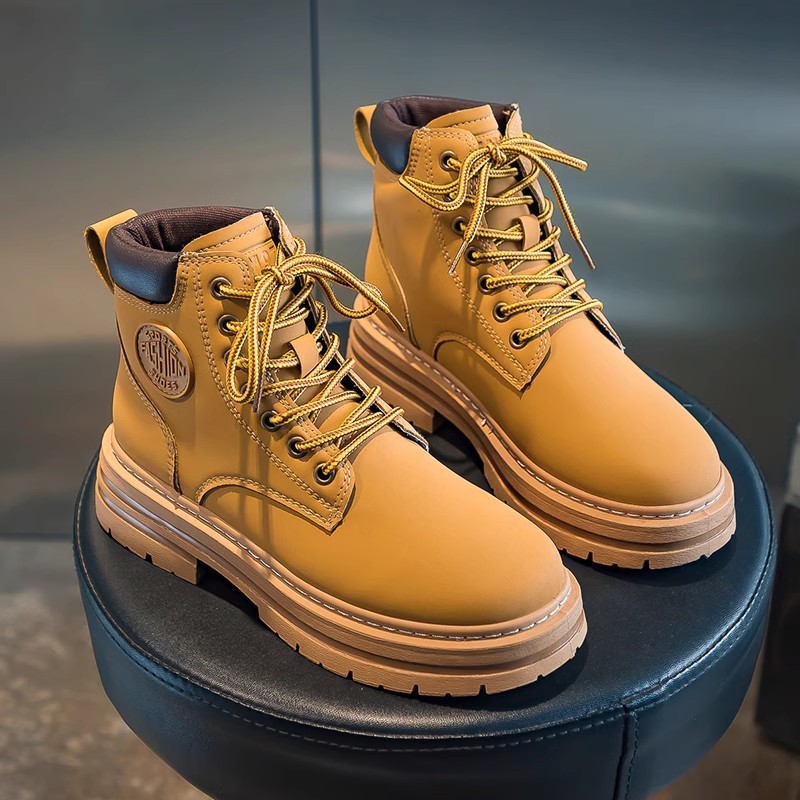 Men's High Top Boots Leather Shoes Fashion Martin Boots Men's Lace-Up ...