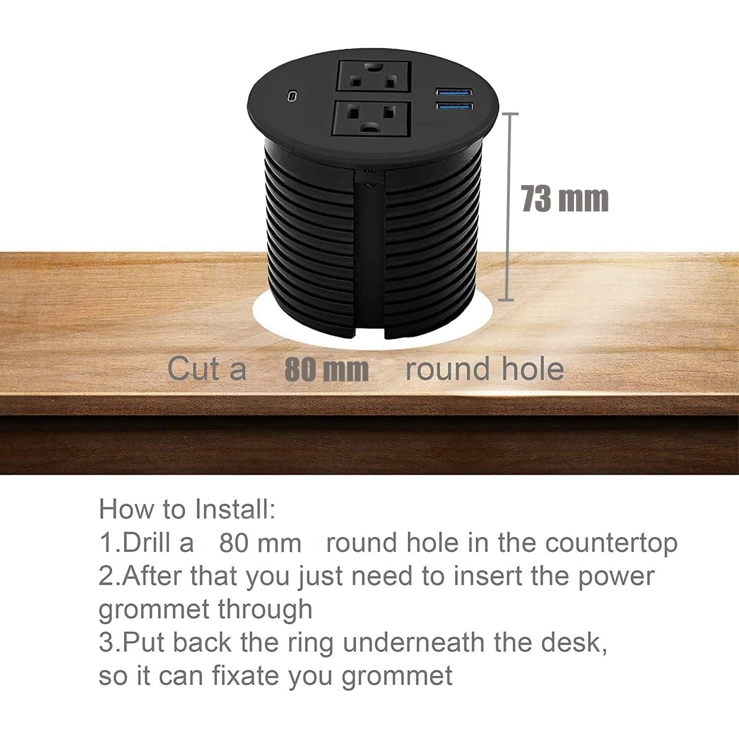 Hidden Socket Embedded Desk Power Grommet Extension Cord With USB 1 ...