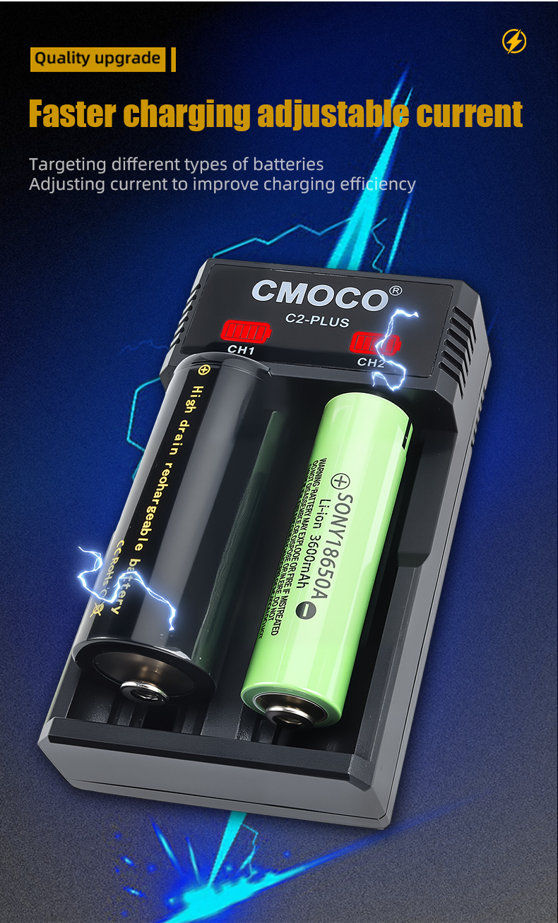 CMOCO Original Fast charger 3.7v-4.2v (2 slots charger) For 18650 21700 ...