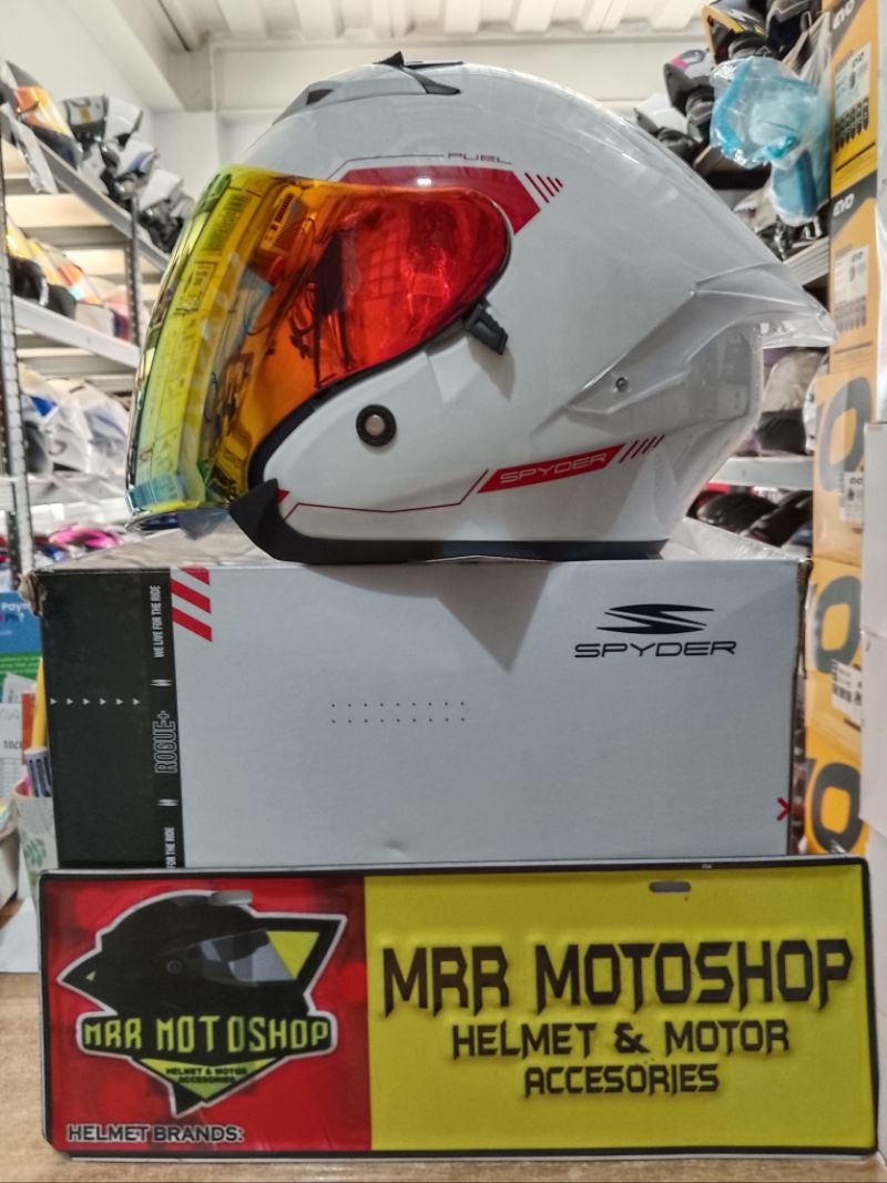 Spyder fuel artic white red halface helmet | Shopee Philippines