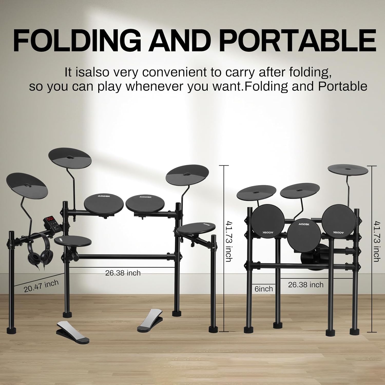 Portable Foldable Electric Drum Set |120 Sounds, 20 Drums, Realistic ...