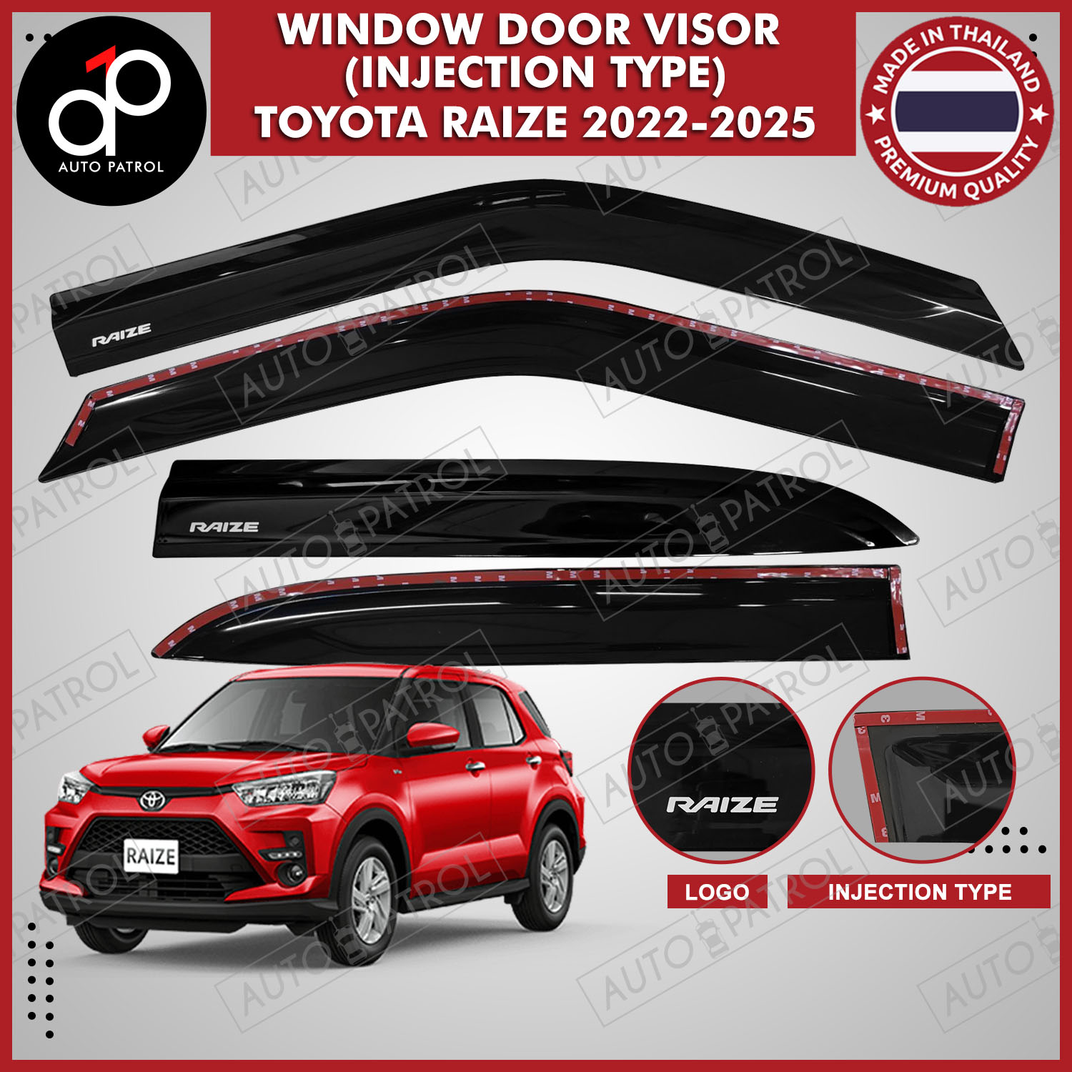TOYOTA RAIZE 2022-2025 Window Door Rain Visor Black (INJECTION TYPE ...