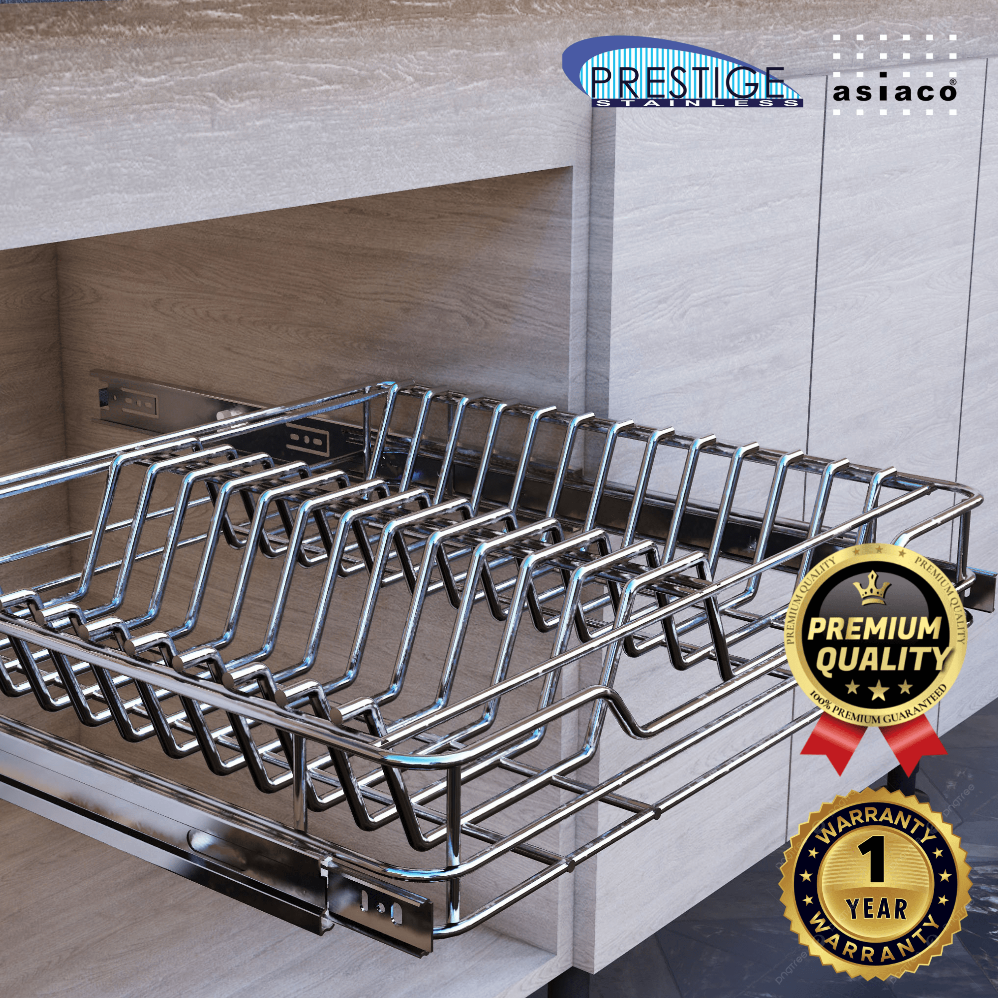 Asiaco Prestige 1 Layer Pullout Kitchen Wire Basket Organizer Stainless ...