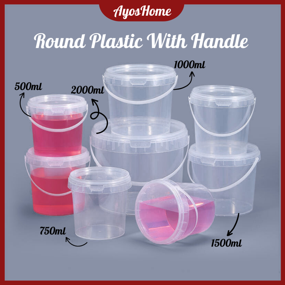 500-2000ML Multipurpose Clear Plastic Bucket With Seal Canister ...
