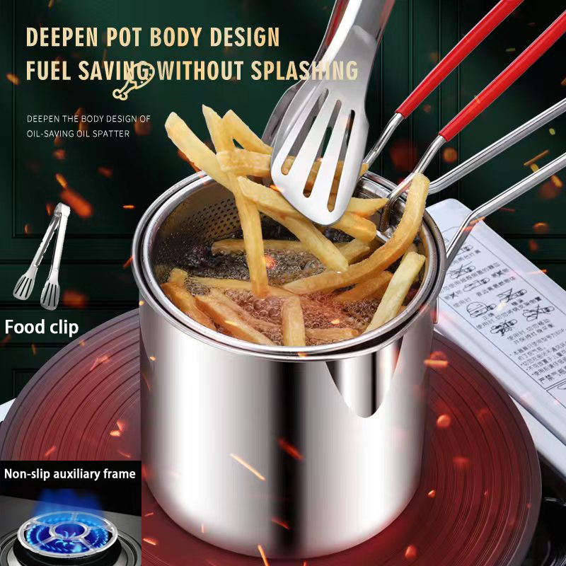 304 Oil Stainless Deep Fryer Pot Universal With Basket Fryer Pan Saving ...