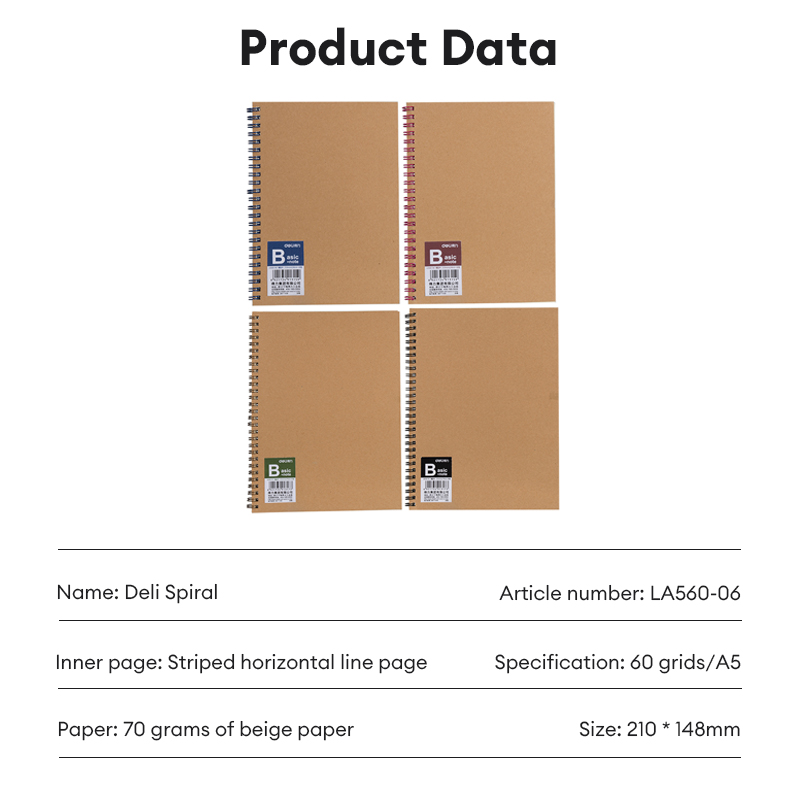 Deli 5PCS Thick A5 Spiral Notebook 60 Sheets Binder Notebook Student ...