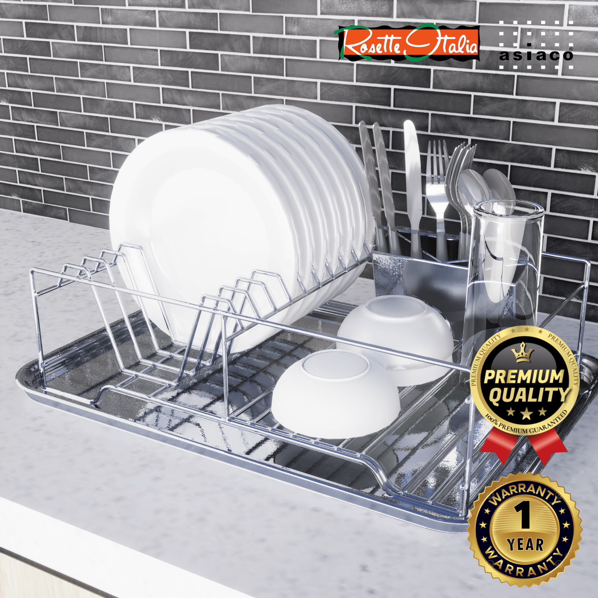 Asiaco Rosette Italia Stainless Steel Counter Top Dish and Utensil ...