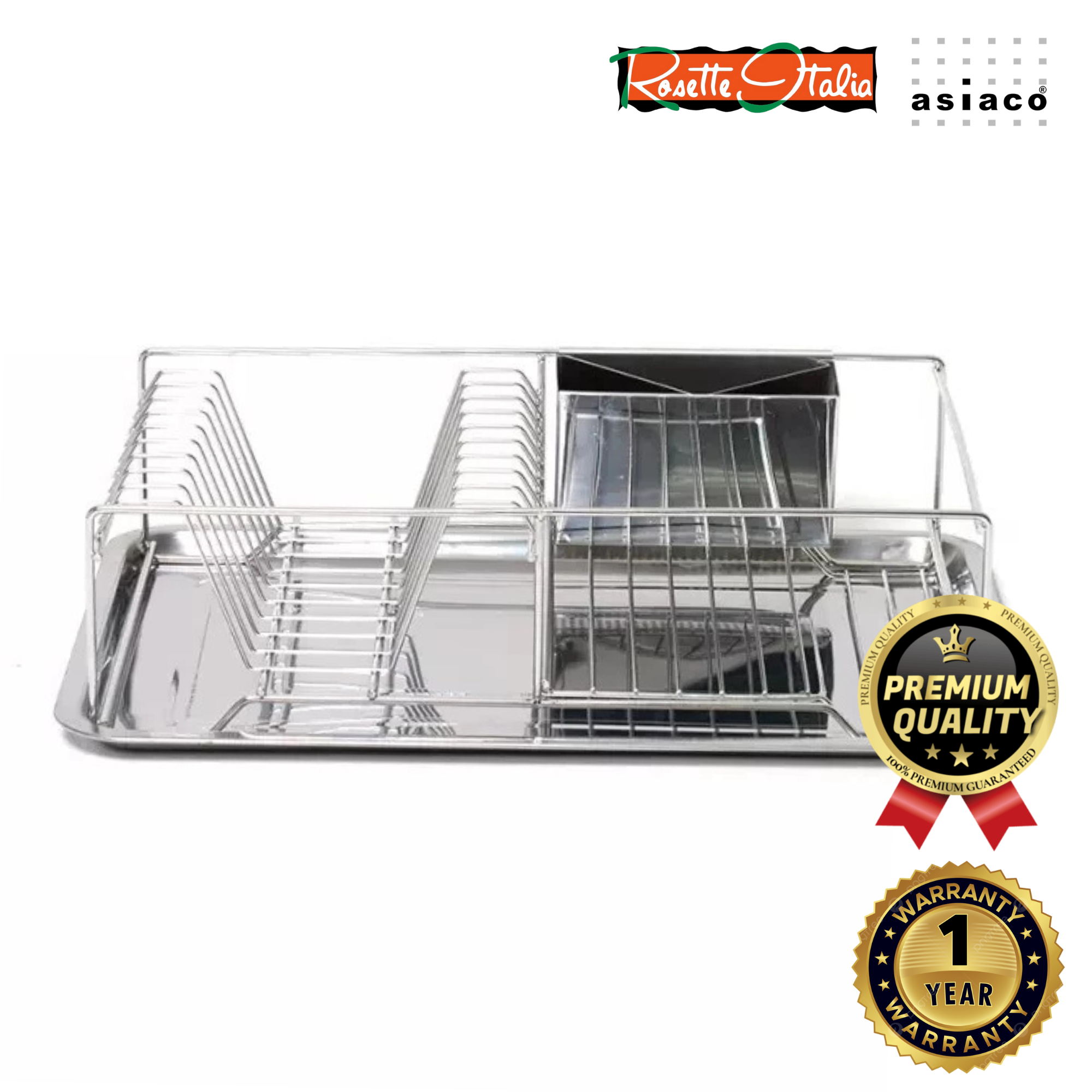 Asiaco Rosette Italia Stainless Steel Counter Top Dish and Utensil ...