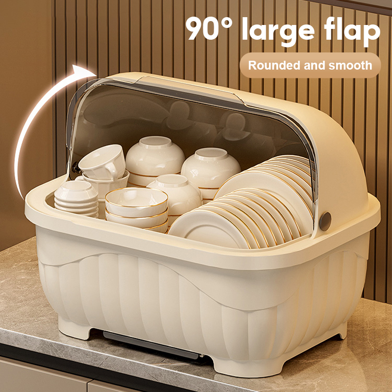 CHIT Plastic Dish Drainer With Cover Plate Organizer Dust-proof Storage ...