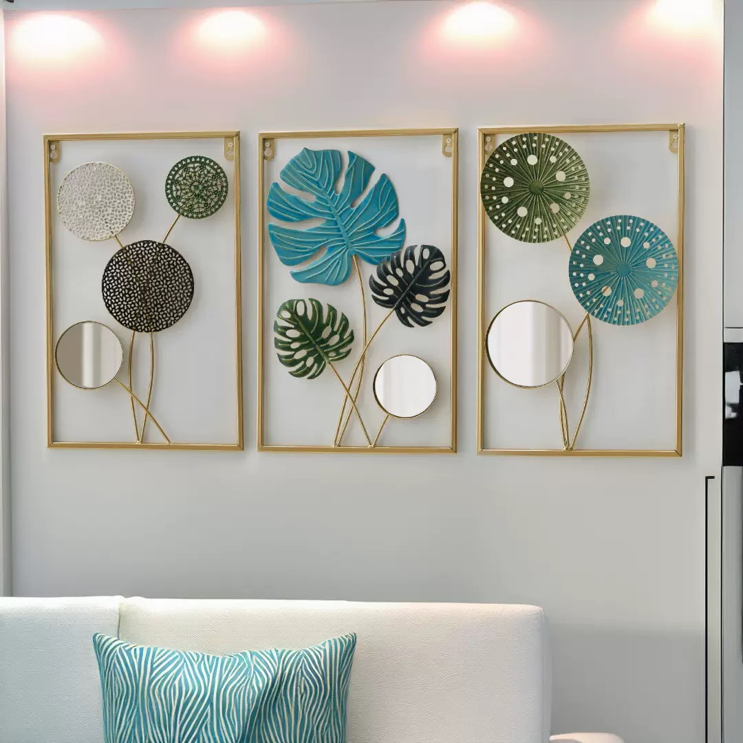 Metal Wall Decor with Square Frame, Leaf Art Gold Framed Leaves Artwork ...