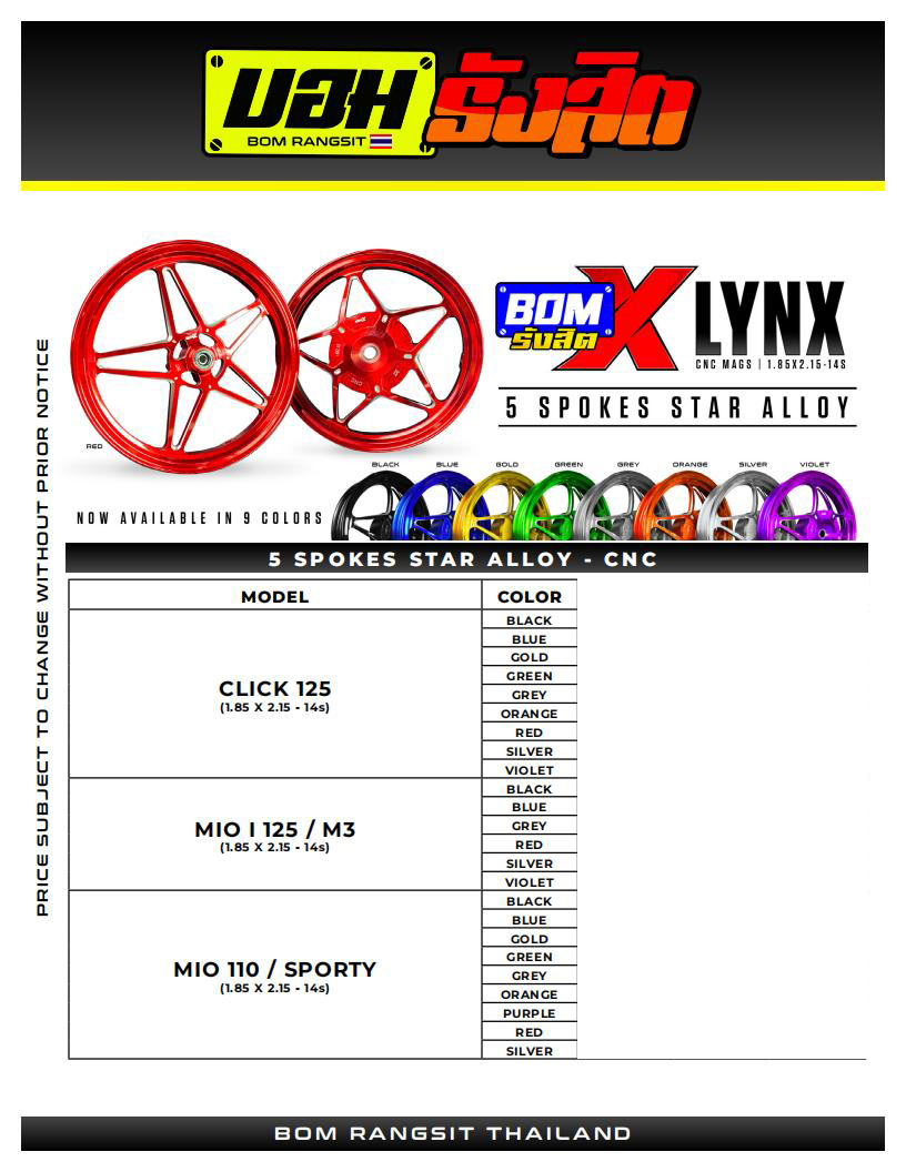 Bom Rangsit BomX Lynx CNC Star Alloy Mags Click 125/MIO 110/i125 M3 ...
