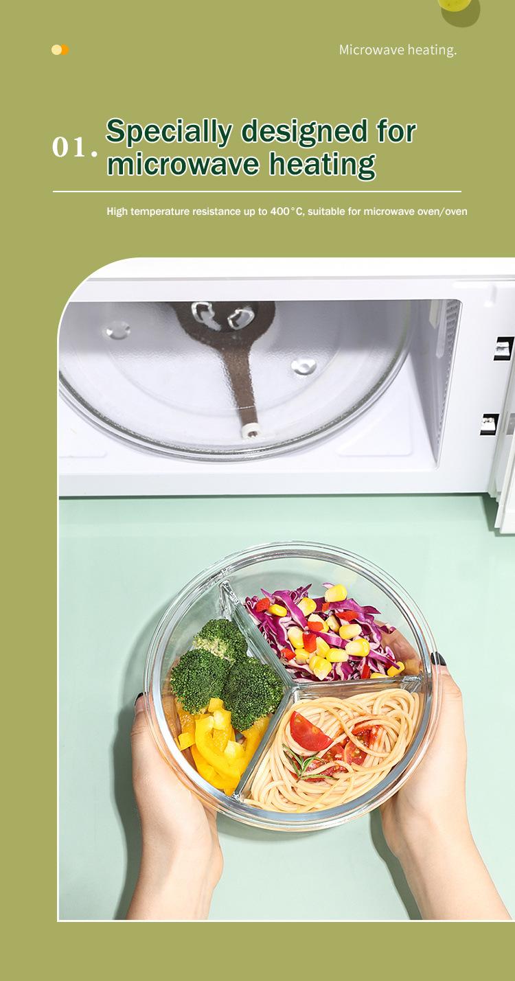 Glass Lunch Box Partition Circle resh-keeping Box Special for Microwave ...