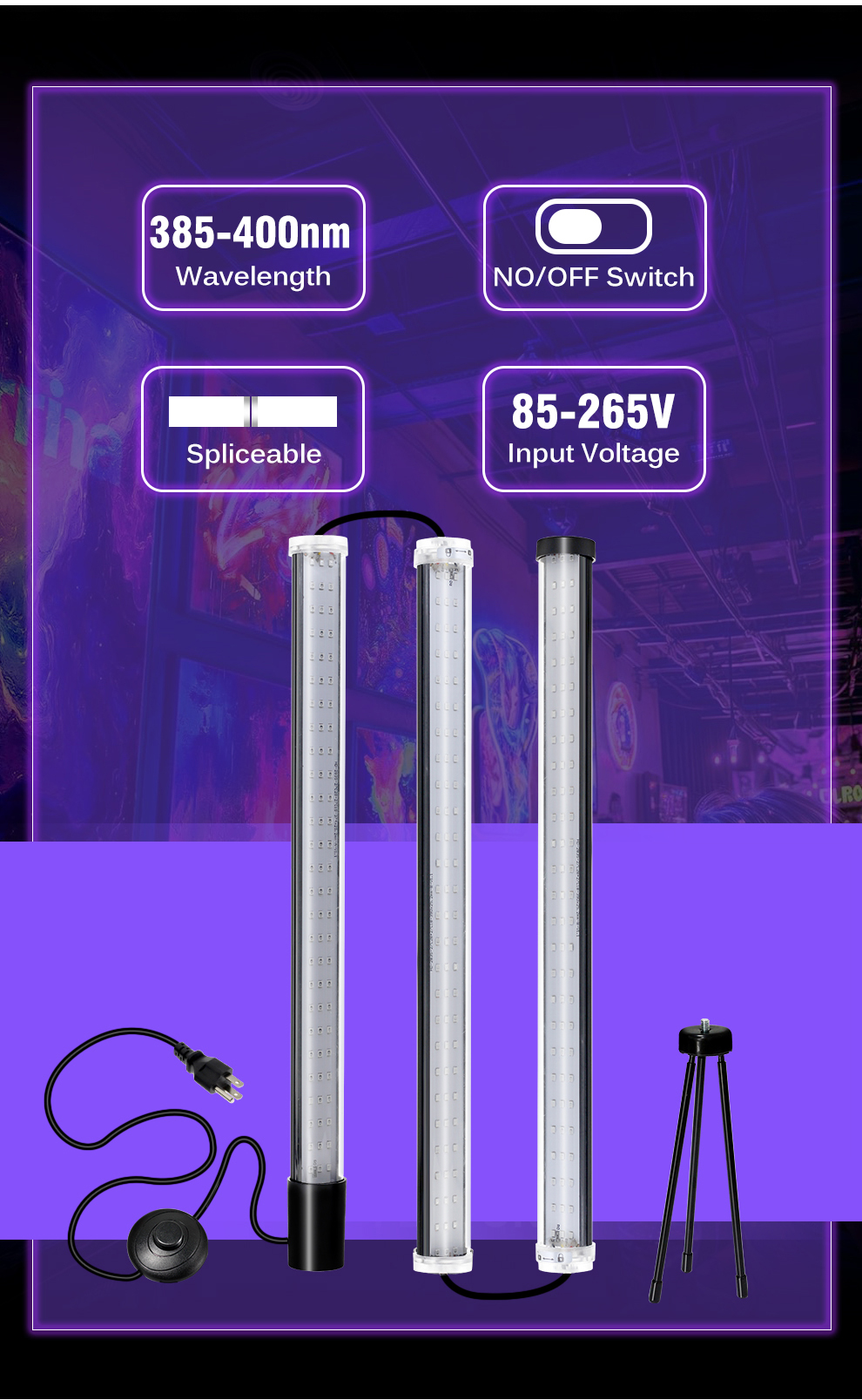 UV LED Light Tube 385-400nm UV Curing Light Fluorescent Ultraviolet ...