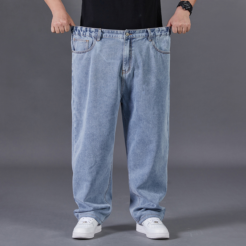 Plus Size Straight Jeans for Man Grey Super Baggy Denim Pants Wide Leg ...