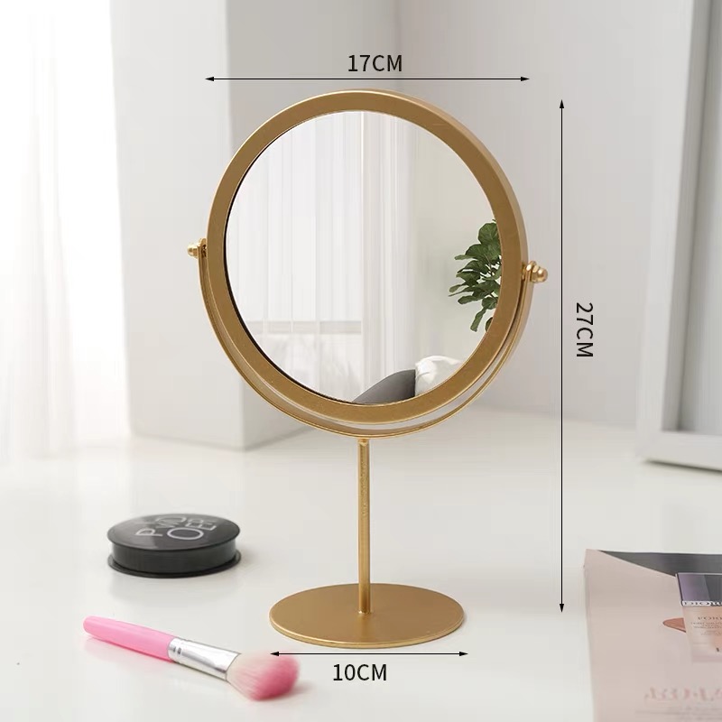 Nordic Gold Round Vanity Mirror Makeup Desk Mirror Metal Iron Bedroom ...