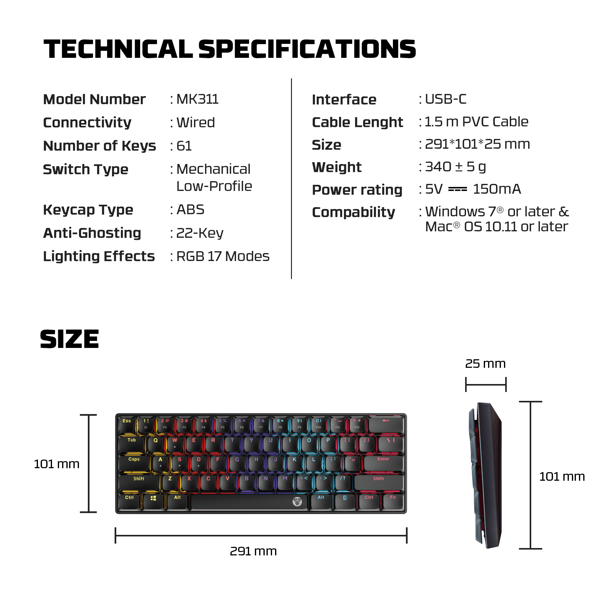 Fantech ATOM AIR61 MK311 Low-Profile Mechanical Gaming Keyboard Ultra ...