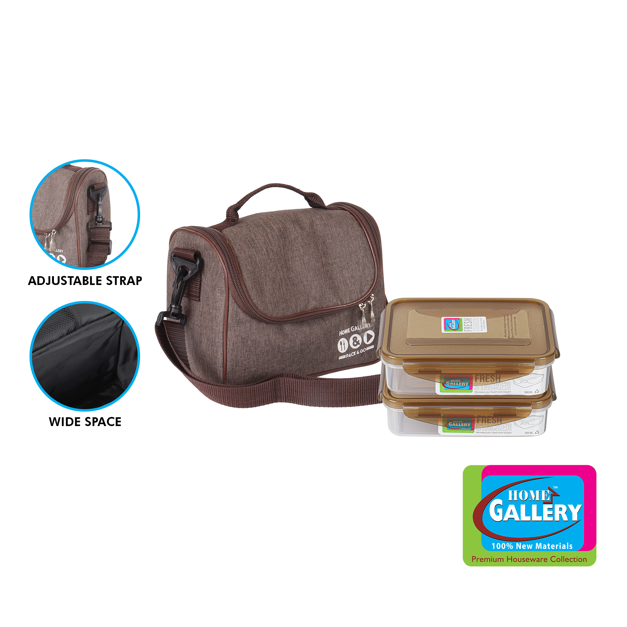 Home Gallery Pack and Go Hand Carry Lunch Bag With 2pcs Food Storage ...