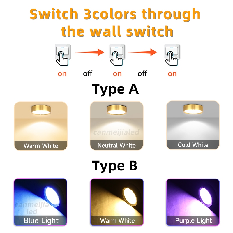 Led Pin Light Ceiling Lights Surface Mounted Downlight 3 Colors Panel ...