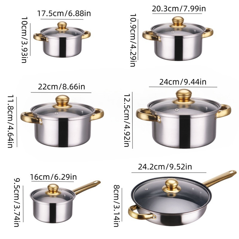 12 PCS Stainless Steels Casserole Kitchenware Combination Kitchen ...