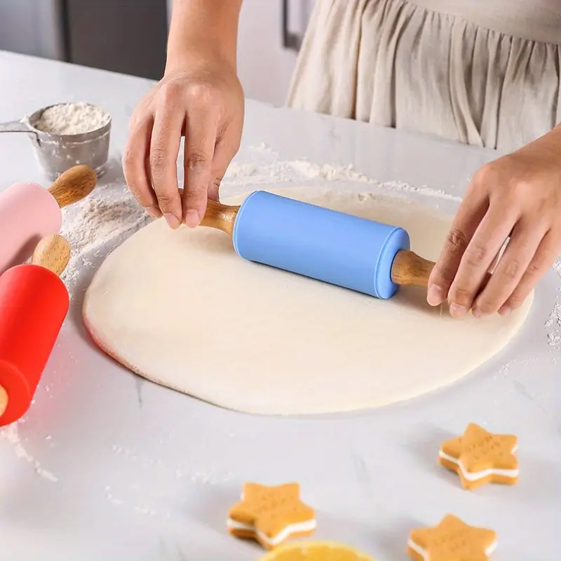 Non-Stick Rolling Pin Pastry Dough With Wooden Handle Baking Tools ...