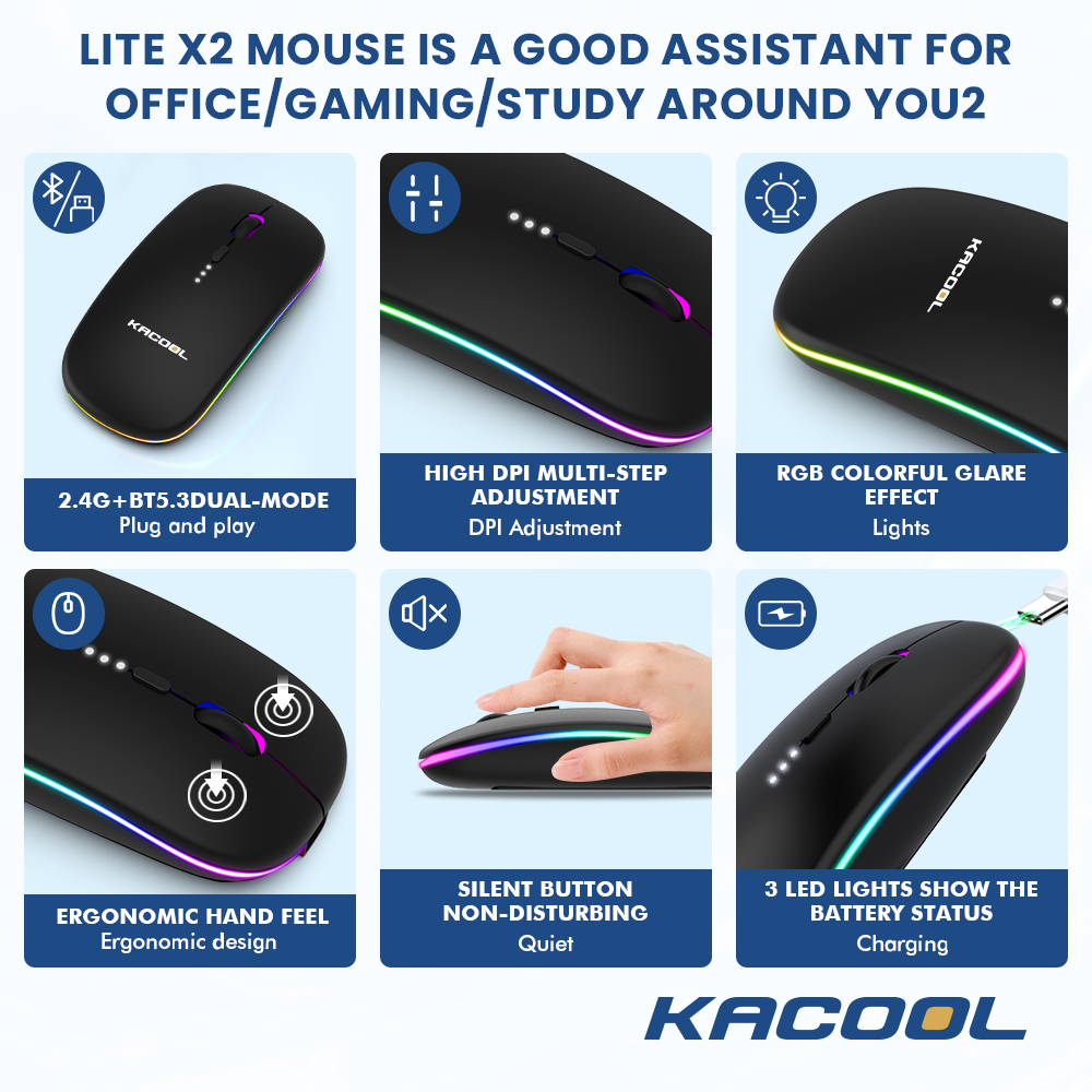 Kacool 2.4G Wireless Ultra-Thin Silent Click Type C Interface Fast ...