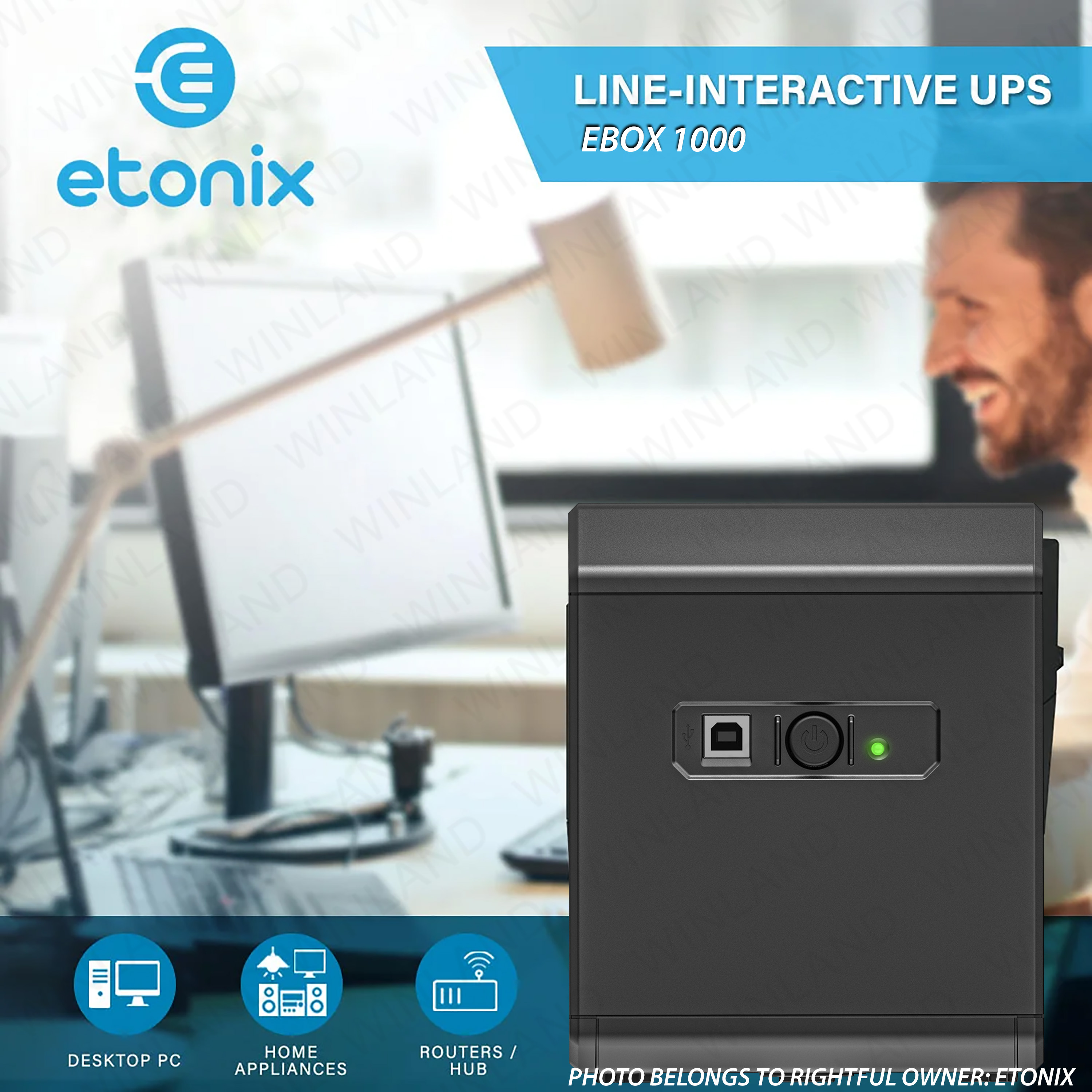 Etonix by Winland Line-Interactive UPS 650VA/360W USB Port, 6 x Outlets w/ Battery Back-up and ...