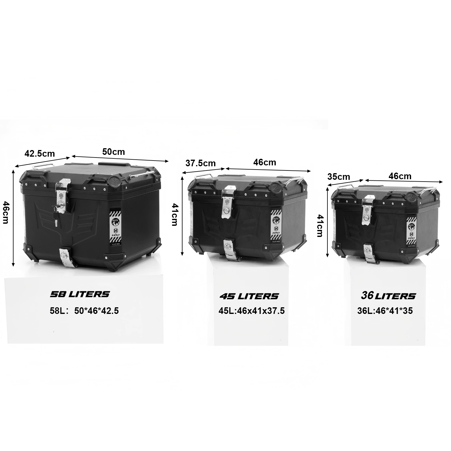 HNJ Top Box Motorcycle 36/45/58 Liters Hard Plastic Alloy Top Box With ...