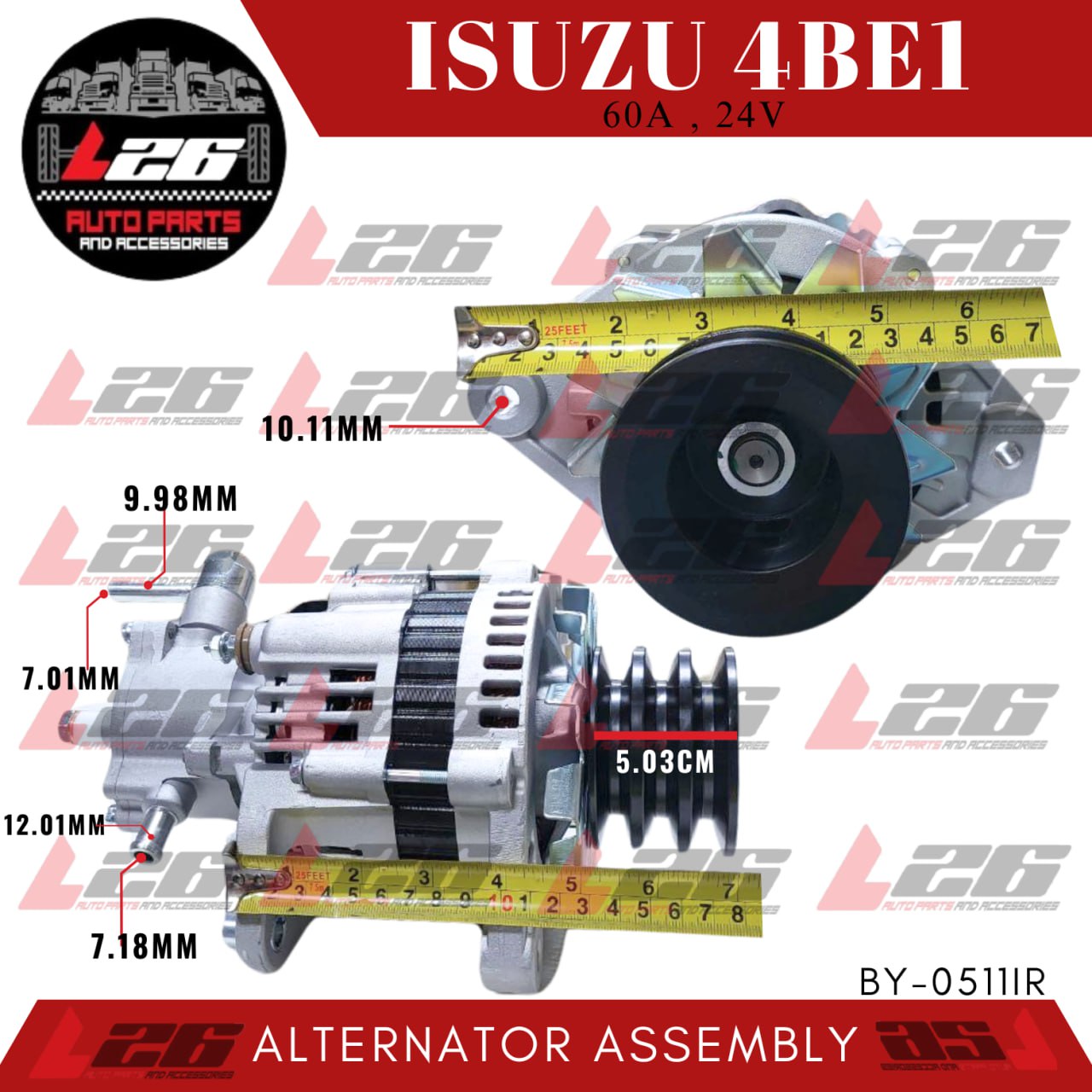 Isuzu 4BE1 4BC2 4BC1 Alternator Assembly 60AMP 24v Triple Pulley with ...