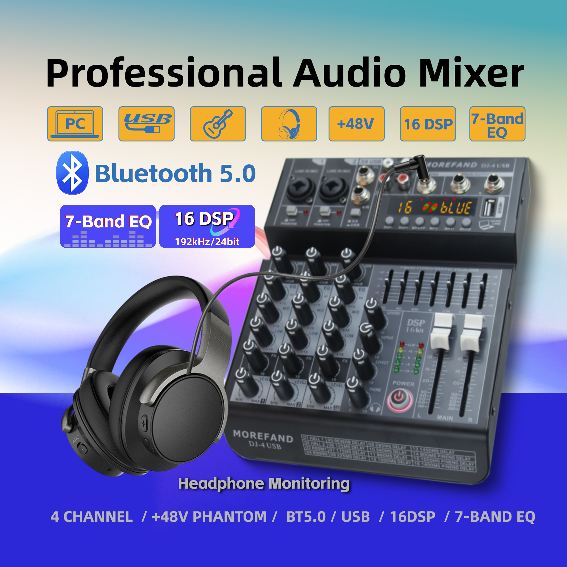 DJ4 Audio mixer Mixing 4 channel DJ8 99 DSP 7 Equalizer supports ...