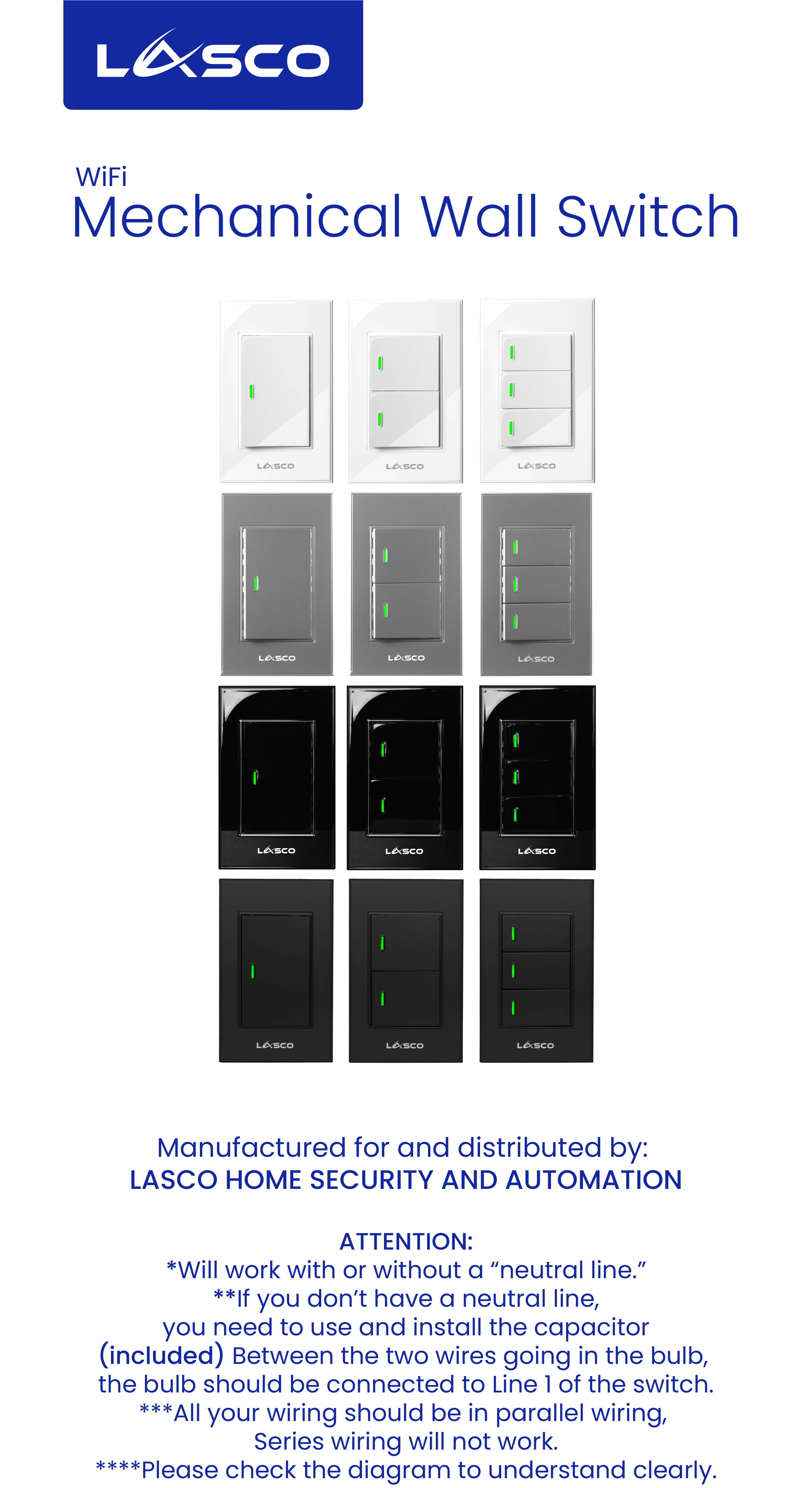 Lasco 3 Gang Wi-Fi Mechanical Wall Switch (White, Black, or Gray ...