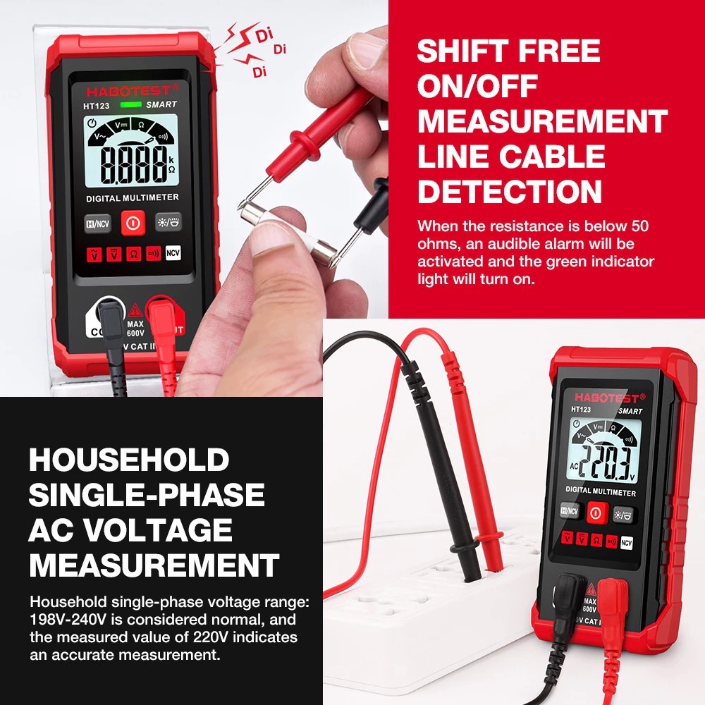 HABOTEST HT123 Smart Multimeter 600V Digital Multi Meter AC/DC 4000 ...