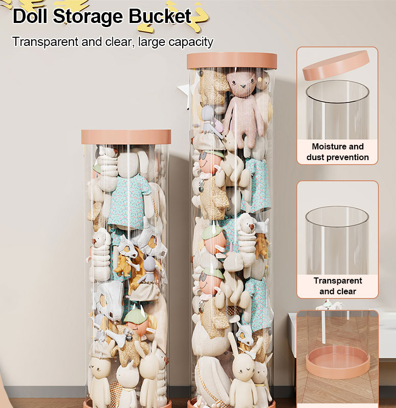 Transparent Doll Storage Bucket PVC Tube Stuffed Toy Organizer Toy ...